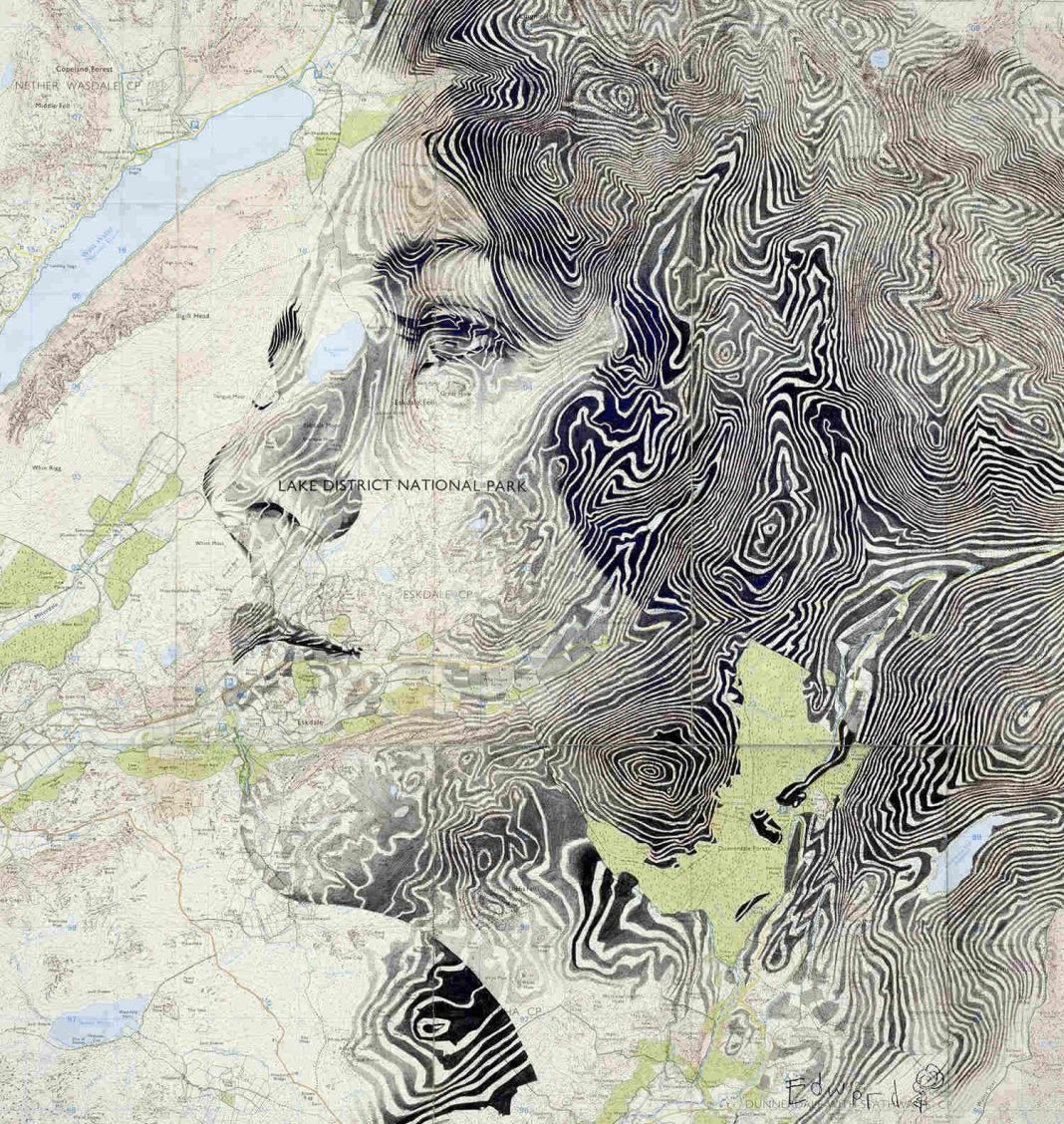 Portraits on the Old Paper Geographical Maps by Ed Fairburn.