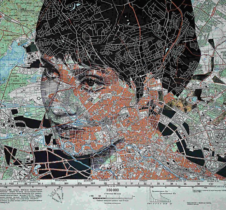 Portraits on the Old Paper Geographical Maps by Ed Fairburn.