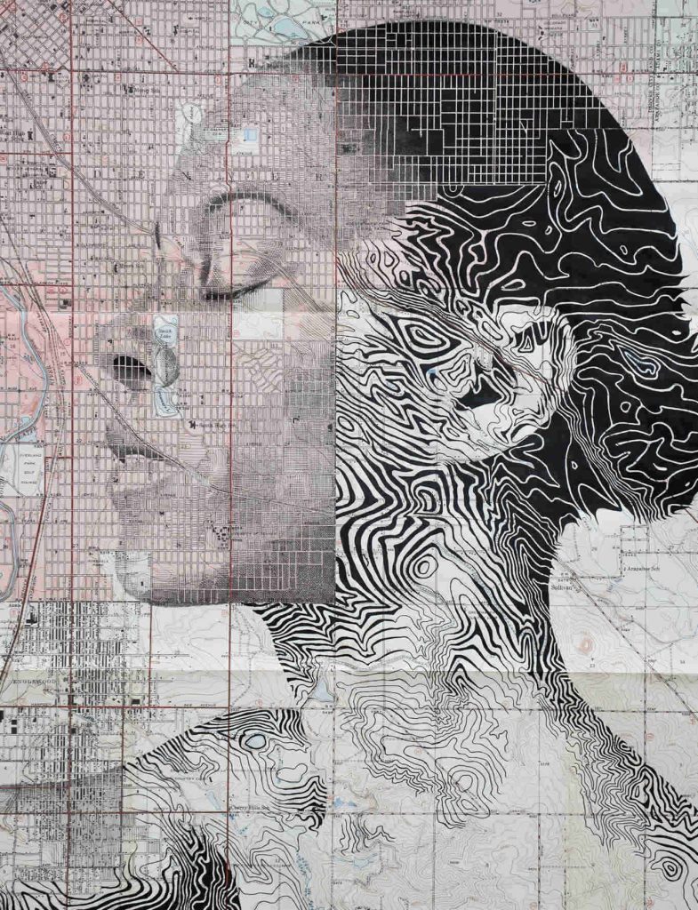 Portraits on the Old Paper Geographical Maps by Ed Fairburn.